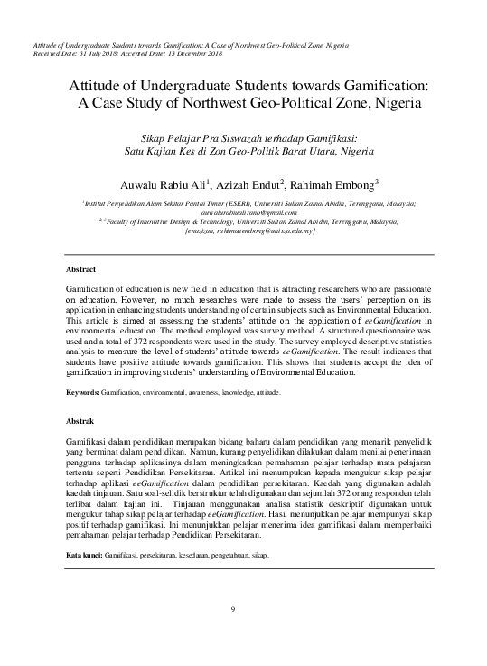 (PDF) Attitude of Undergraduate Students towards Gamification: A Case Study of Northwest Geo ...
