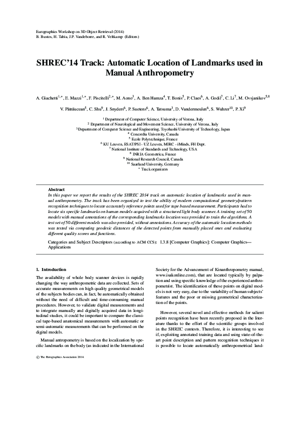 (PDF) SHREC 2014 track on automatic location of landmarks used in ...