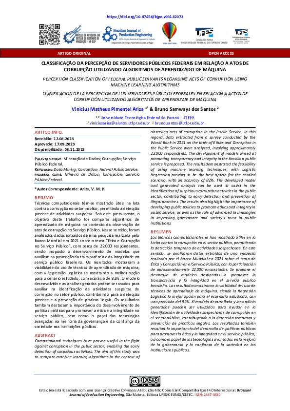 (PDF) PERCEPTION CLASSIFICATION OF FEDERAL PUBLIC SERVANTS REGARDING ACTS OF CORRUPTION USING ...
