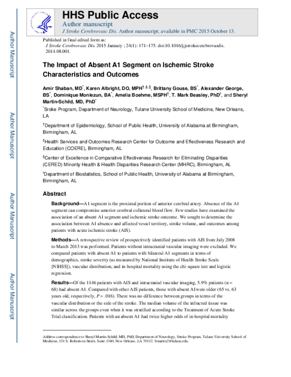 (PDF) The impact of absent A1 segment on ischemic stroke ...