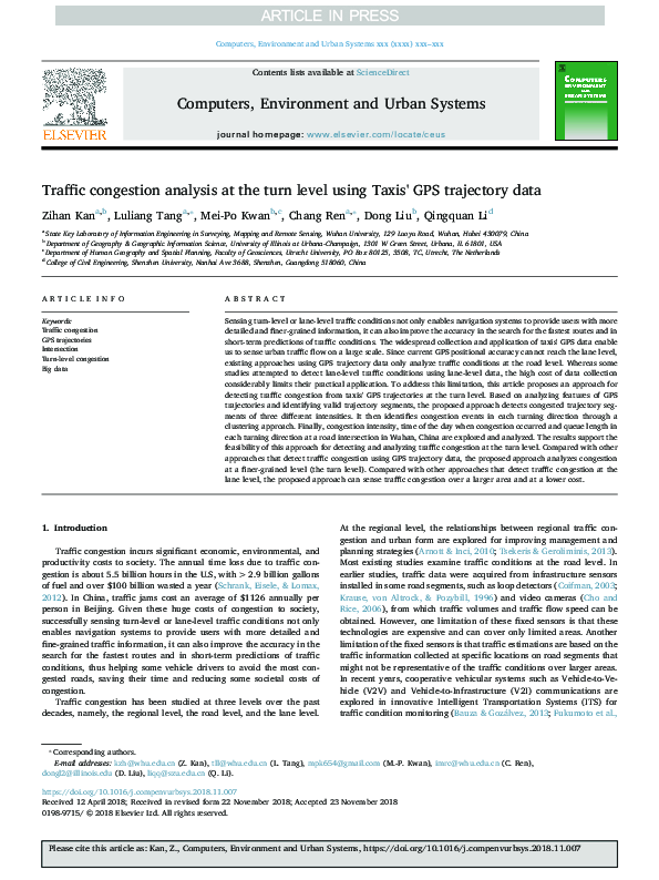 Pdf Traffic Congestion Analysis At The Turn Level Using Taxis Gps Trajectory Data