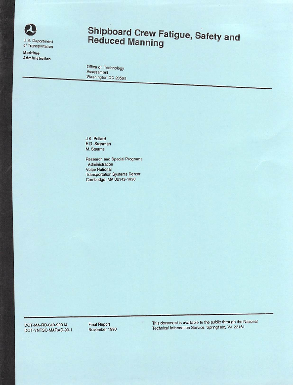 (PDF) Shipboard Crew Fatigue, Safety and Reduced Manning. Final Report