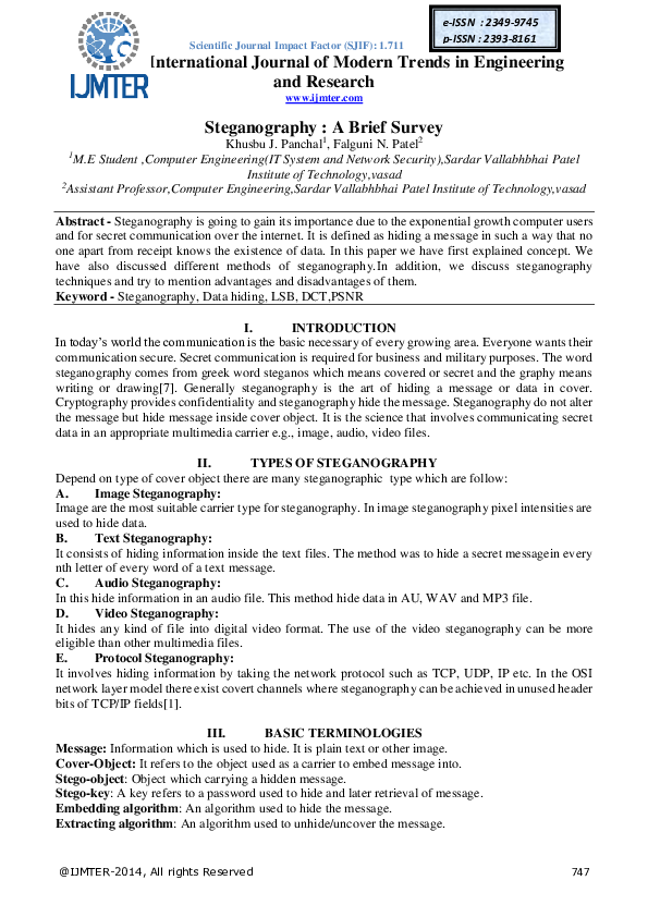 (PDF) Steganography : A Brief Survey