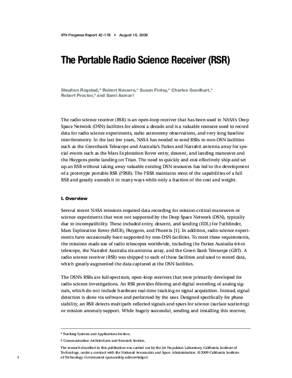 (PDF) The Portable Radio Science Receiver (RSR)