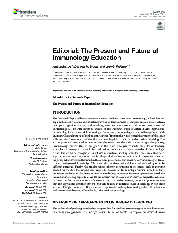 (PDF) Editorial: The Present and Future of Immunology Education