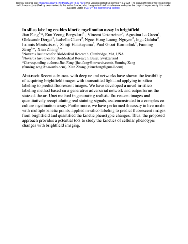 (PDF) In silico labeling enables kinetic myelination assay in brightfield