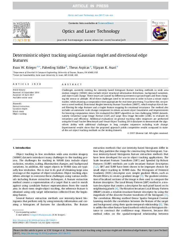 (PDF) Deterministic object tracking using Gaussian ringlet and directional edge features ...