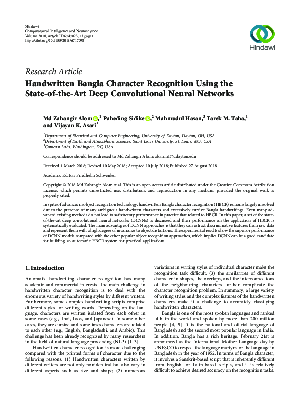 (PDF) Handwritten Bangla Character Recognition Using the State-of-the ...