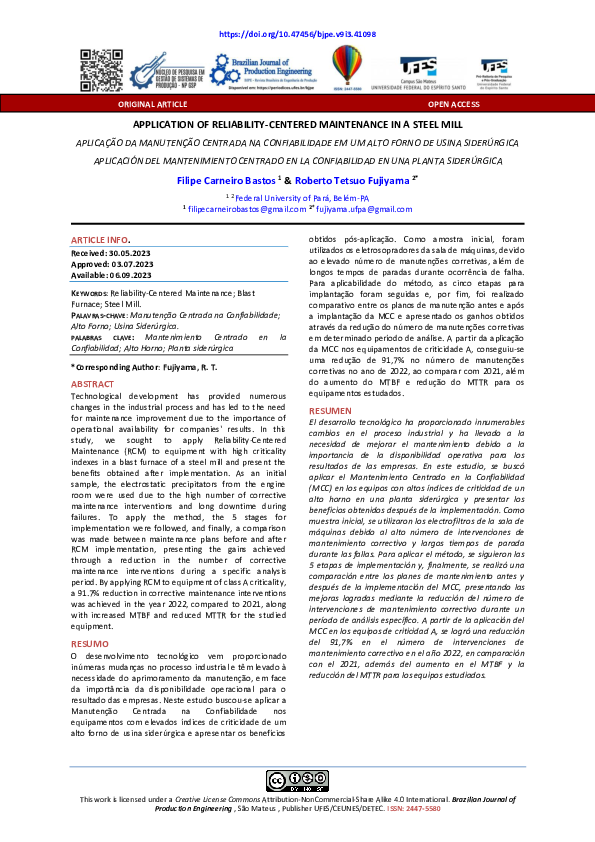 (PDF) APPLICATION OF RELIABILITY-CENTERED MAINTENANCE IN A STEEL MILL