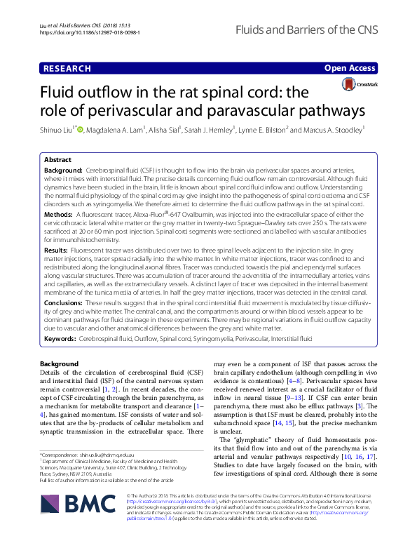 (PDF) Fluid outflow in the rat spinal cord: the role of perivascular ...