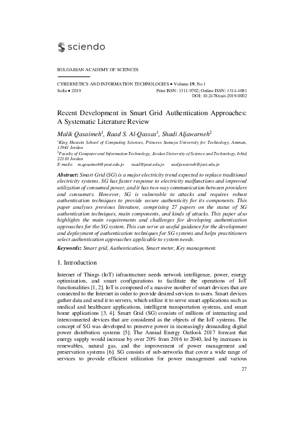 (PDF) Recent Development in Smart Grid Authentication Approaches: A Systematic Literature Review
