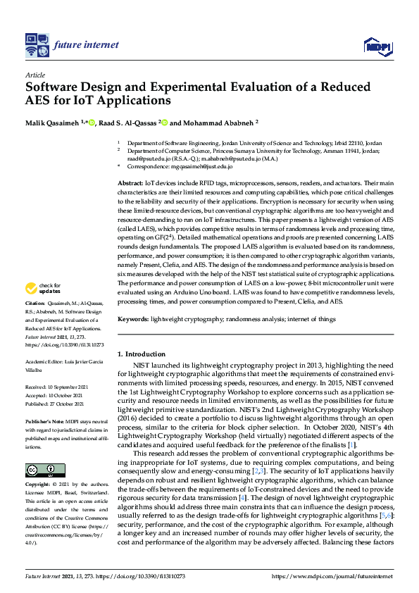 (PDF) Software Design and Experimental Evaluation of a Reduced AES for ...