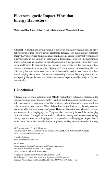 (PDF) Electromagnetic Impact Vibration Energy Harvesters