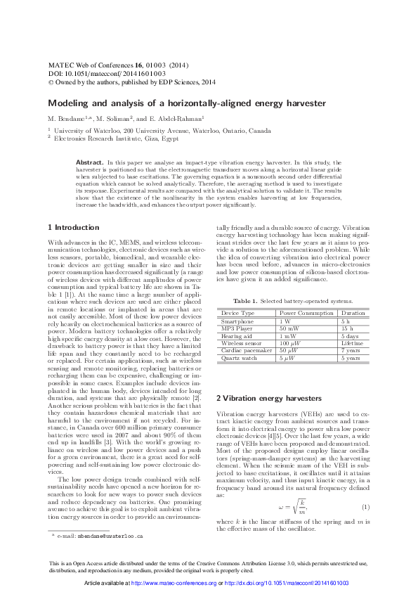 (PDF) Modeling and analysis of a horizontally-aligned energy harvester