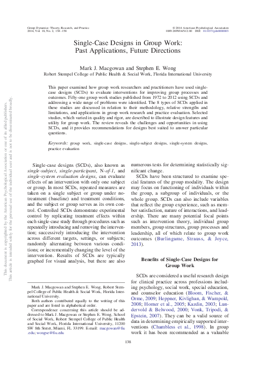 (PDF) Single-Case Designs in Group Work: Past Applications, Future ...