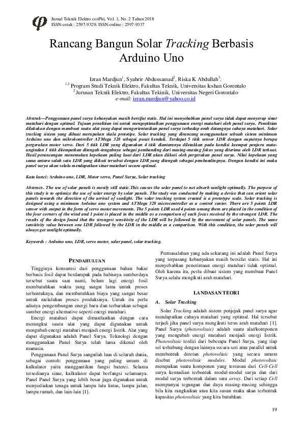 (PDF) Rancang Bangun Solar Tracking Berbasis Arduino Uno
