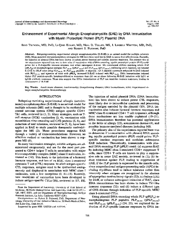 (PDF) Enhancement of Experimental Allergic Encephalomyelitis (EAE) by ...