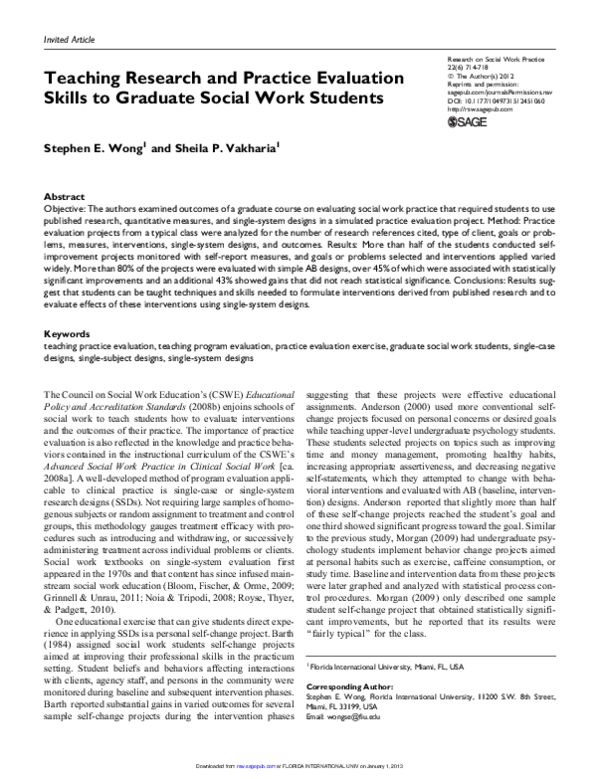 (PDF) Teaching Research and Practice Evaluation Skills to Graduate ...