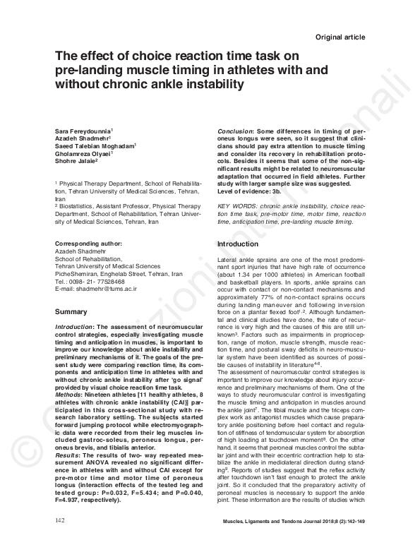 (PDF) The effect of choice reaction time task on pre-landing muscle ...