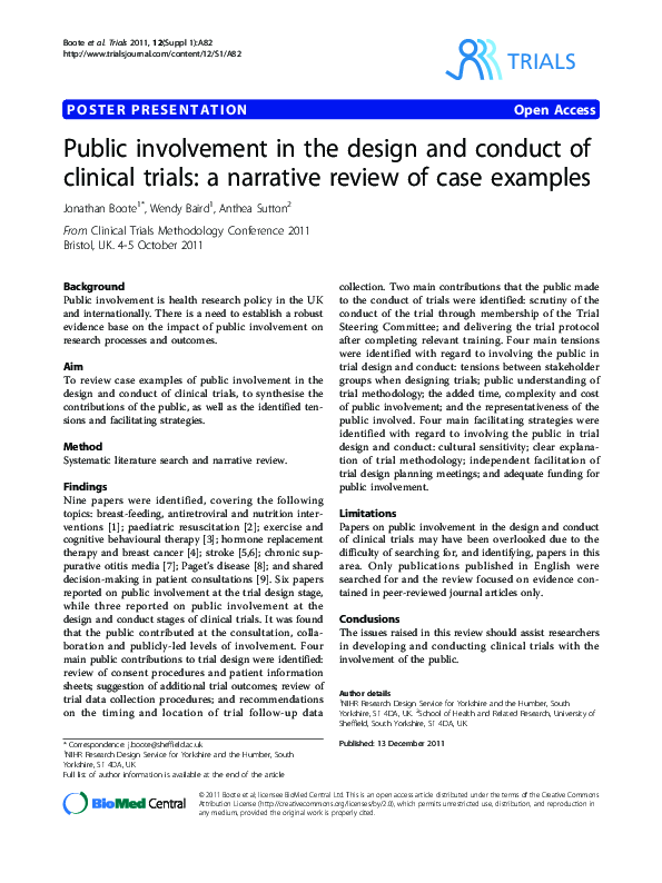 (PDF) Public involvement in the design and conduct of clinical trials ...