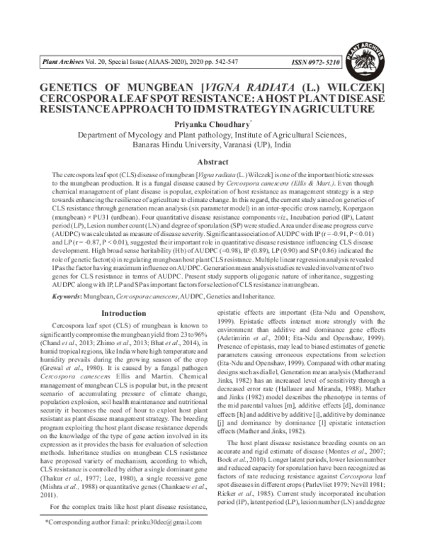 (PDF) Genetics of Mungbean [Vigna Radiata (L.) Wilczek] Cercospora Leaf ...