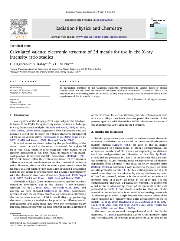 (PDF) Calculated valence electronic structure of 3d metals for use in ...
