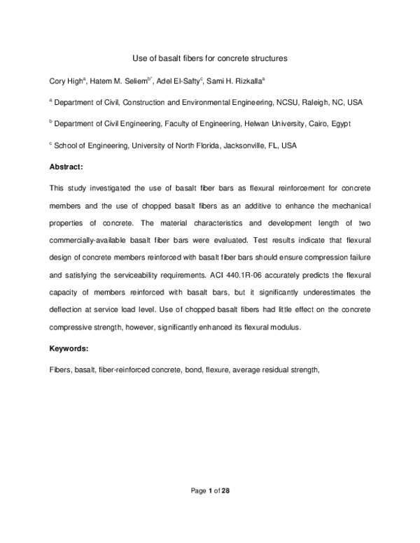 (PDF) Use of basalt fibers for concrete structures