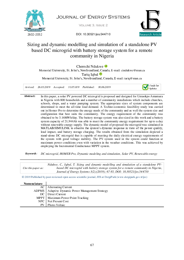(PDF) Sizing and dynamic modelling and simulation of a standalone PV based DC microgrid with ...