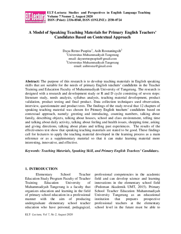 (PDF) A Model of Speaking Teaching Materials for Primary English ...
