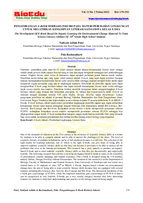 (PDF) Pengembangan E-Book Berbasis Inkuiri pada Materi PPerubahan Lingkungan untuk Melatihkan ...