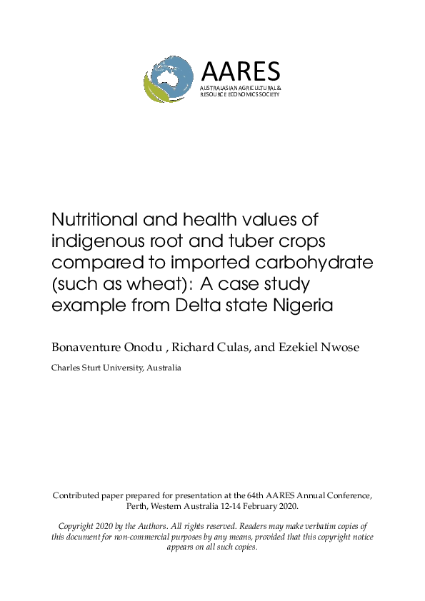 (PDF) Nutritional and health values of indigenous root and tuber crops ...