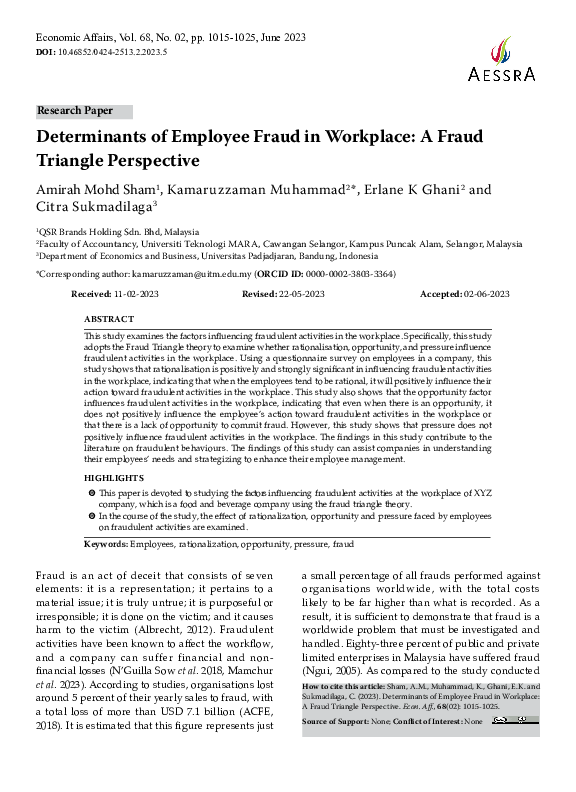 (PDF) Determinants of Employee Fraud in Workplace: A Fraud Triangle Perspective