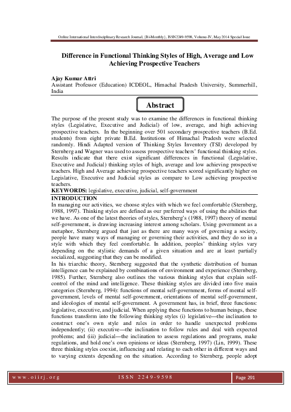 (PDF) Thinking Styles of Prospective Teachers' Achievements