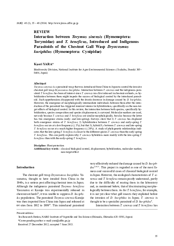 (PDF) Interaction between Torymus sinensis (Hymenoptera: Torymidae) and ...