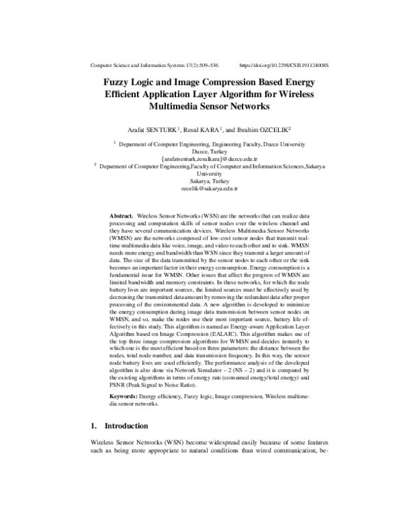 Pdf Fuzzy Logic And Image Compression Based Energy Efficient Application Layer Algorithm For