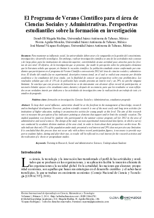 (PDF) El Programa de Verano Científico para el área de Ciencias ...