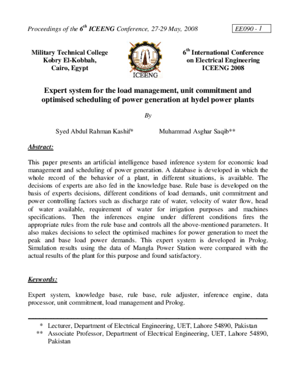 (PDF) Expert system for the load management, unit commitment and ...