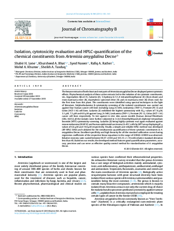 (PDF) Isolation, cytotoxicity evaluation and HPLC-quantification of the ...