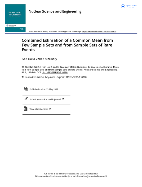 (PDF) Combined Estimation of a Common Mean from Few Sample Sets and ...