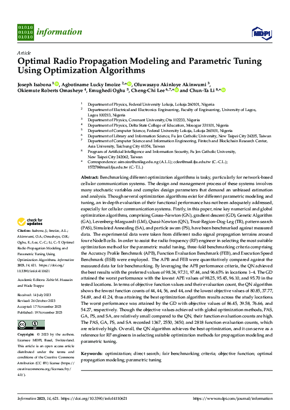 (PDF) Optimal Radio Propagation Modeling and Parametric Tuning Using Optimization Algorithms