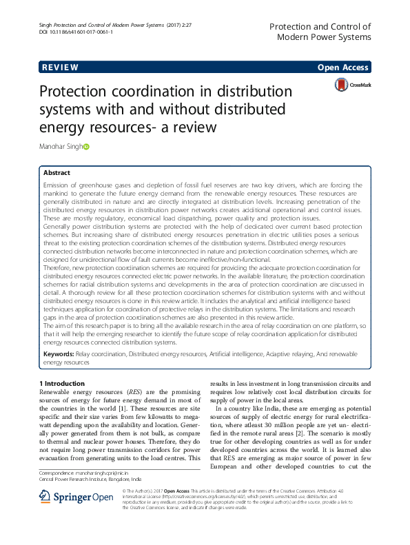(PDF) Protection coordination in distribution systems with and without ...