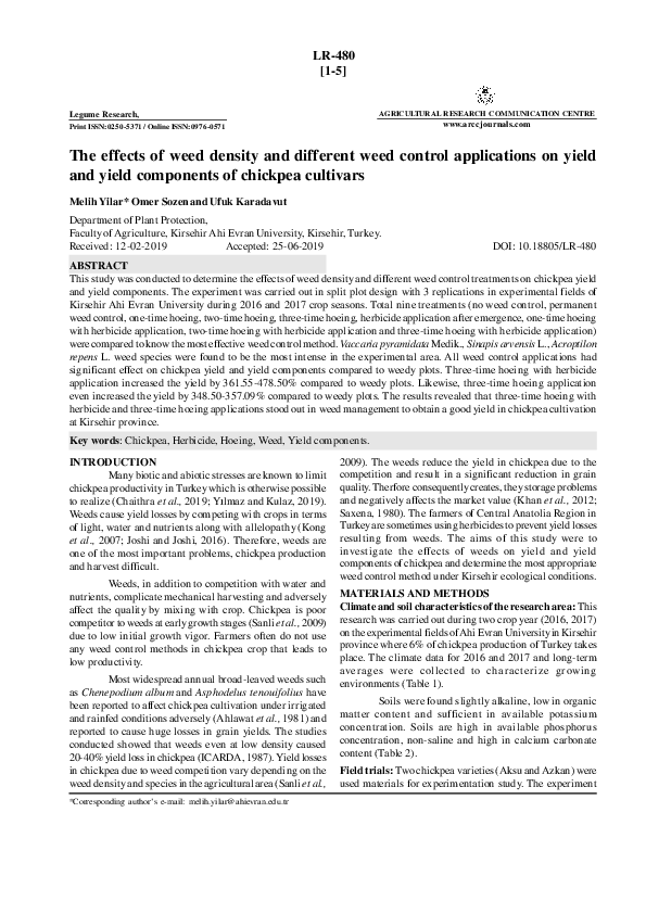 (PDF) The effects of weed density and different weed control ...