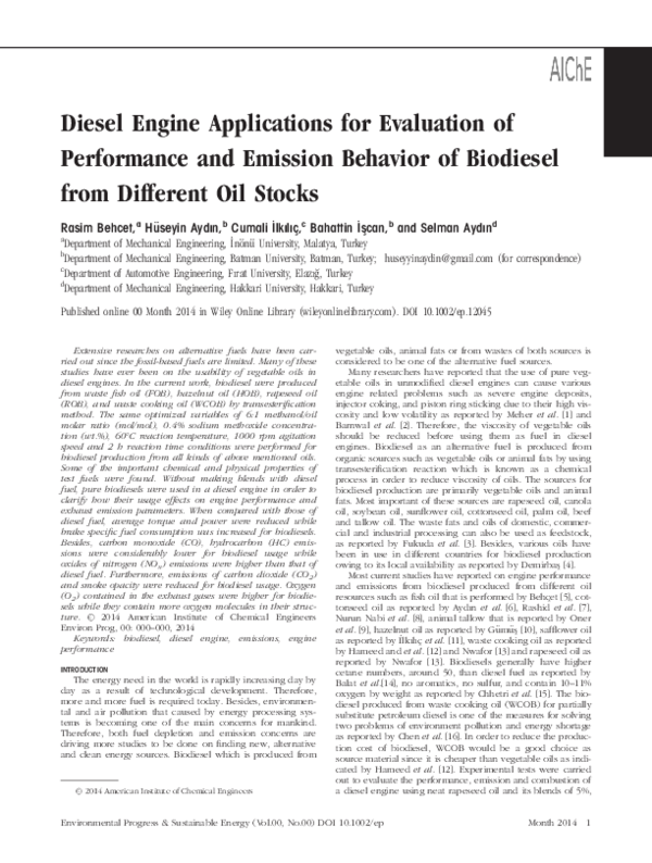 (PDF) Diesel engine applications for evaluation of performance and ...