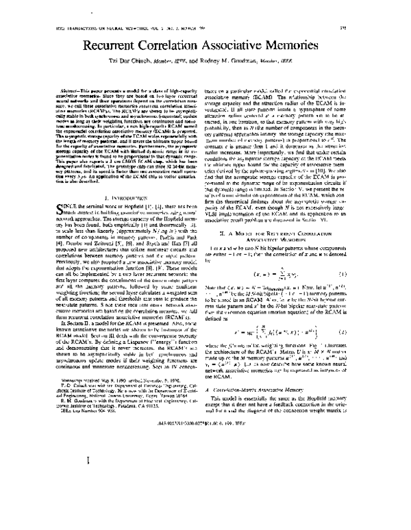 Pdf Recurrent Correlation Associative Memories