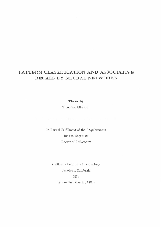 (PDF) Pattern classification and associative recall by neural networks