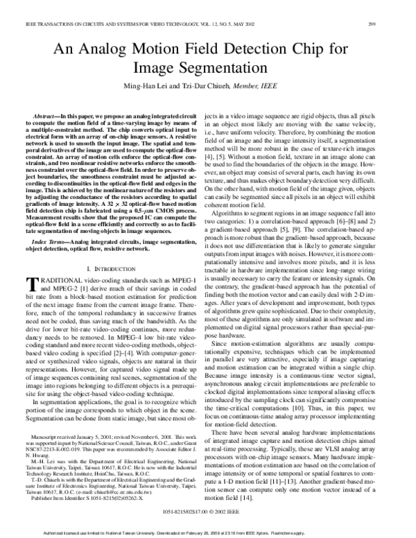 (PDF) An analog motion field detection chip for image segmentation