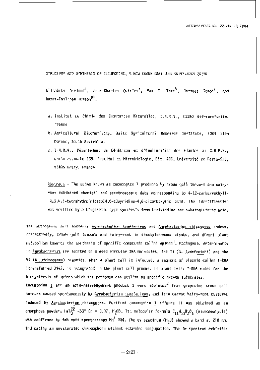 (PDF) Structure and Synthesis of Cucumopine, a New Crown Gall and Hairy ...