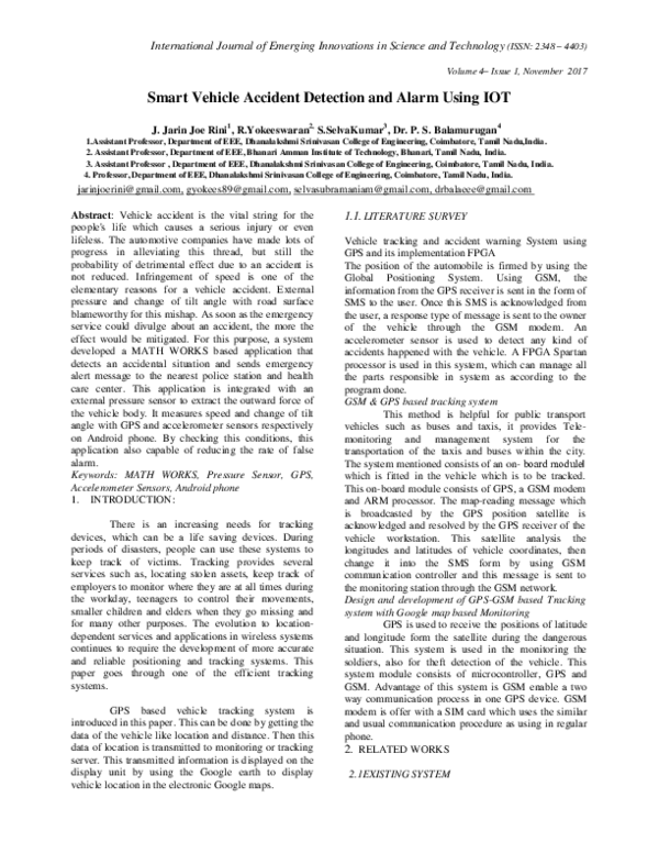 (PDF) Smart Vehicle Accident Detection and Alarm Using IOT