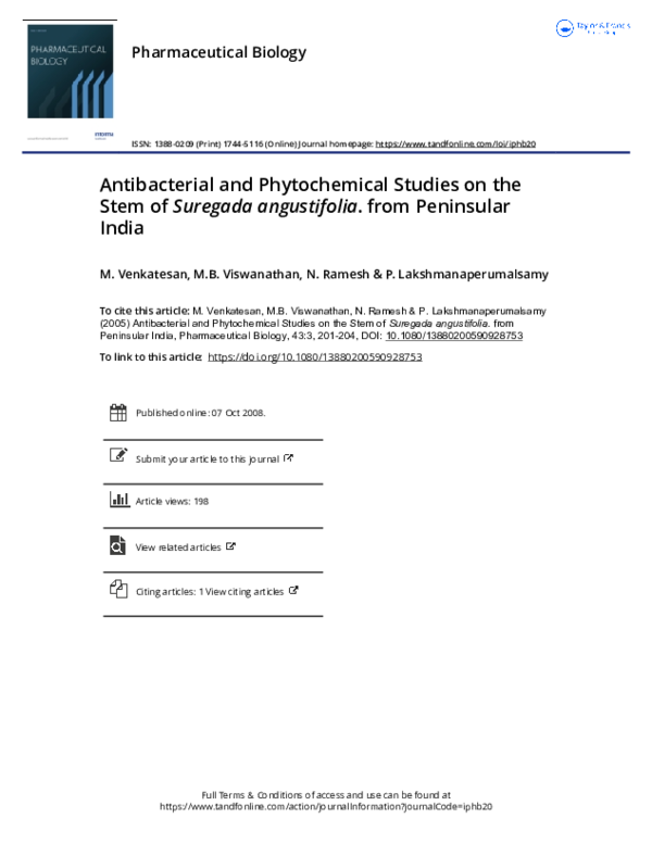 (PDF) Antibacterial and Phytochemical Studies on the Stem ofSuregada ...