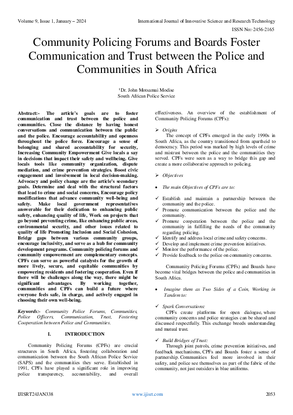 (PDF) Community Policing Forums and Boards Foster Communication and Trust between the Police and ...